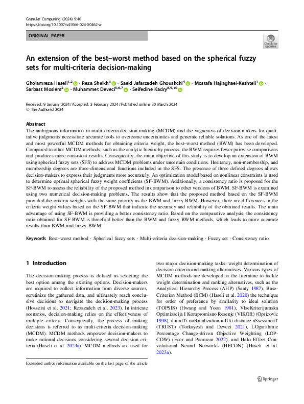 (PDF) An extension of the best–worst method based on the spherical ...