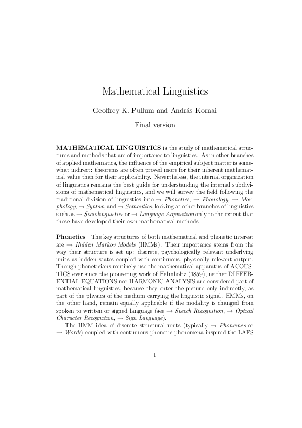 (PDF) Mathematical Linguistics
