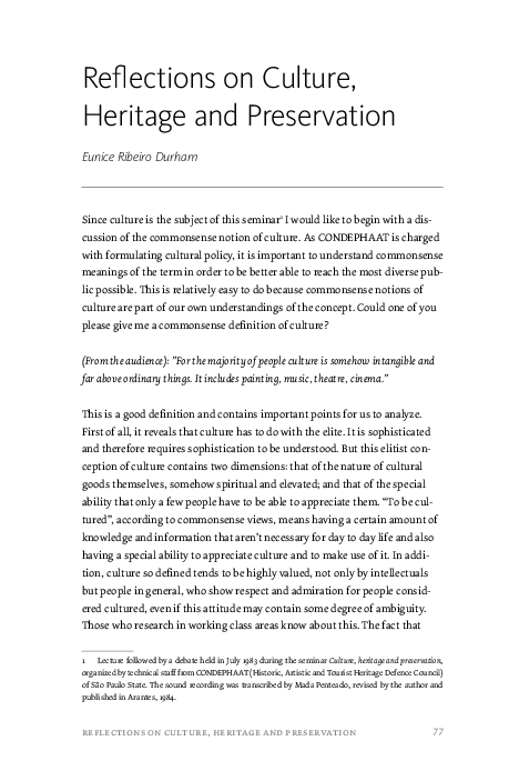 (PDF) Reflections on Culture, Heritage and Preservation
