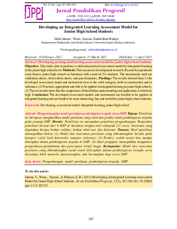 (PDF) Developing an Integrated Learning Assessment Model for Junior ...