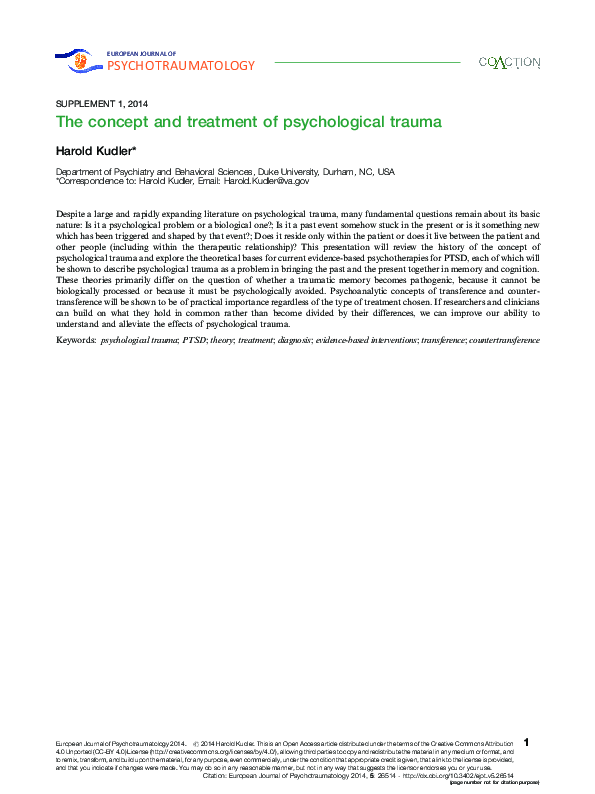 (PDF) The concept and treatment of psychological trauma