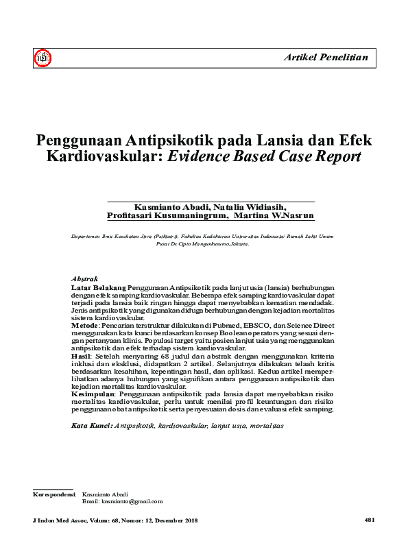 (PDF) Penggunaan Antipsikotik pada Lansia dan Efek Kardiovaskular: Evidence Based Case Report