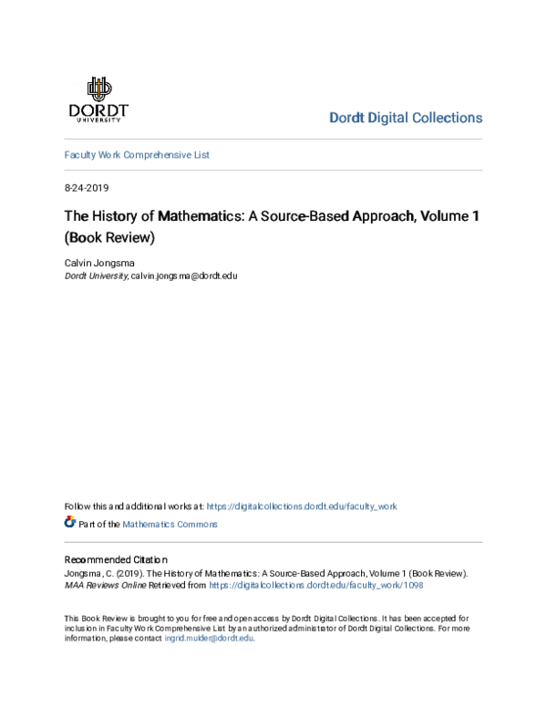 (PDF) The History of Mathematics: A Source-Based Approach, Volume 1 ...