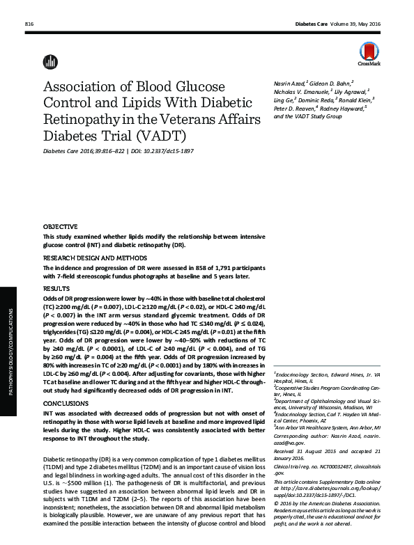 (PDF) Association of Blood Glucose Control and Lipids With Diabetic ...