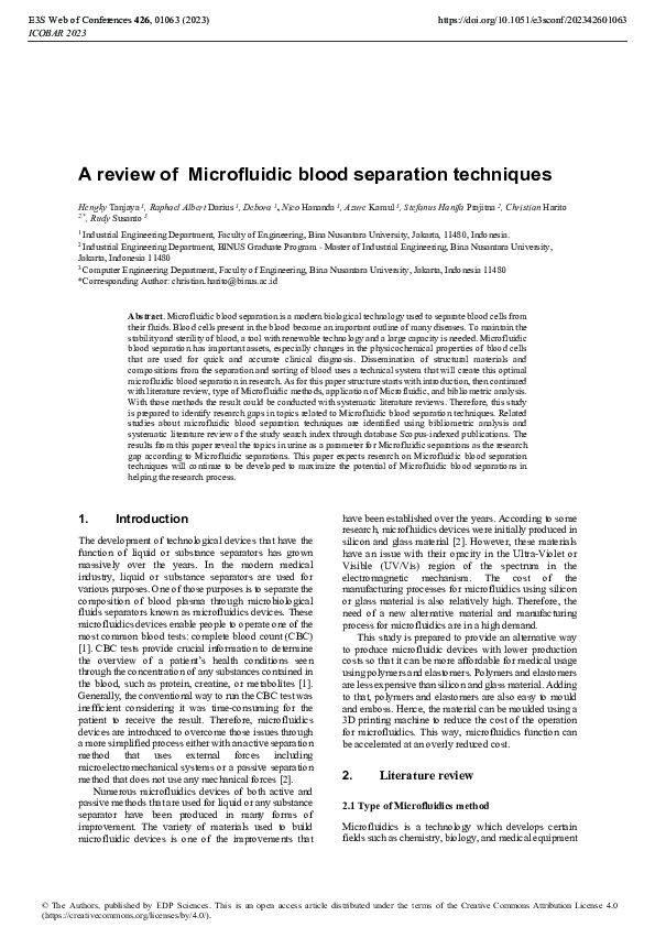 (PDF) A review of Microfluidic blood separation techniques