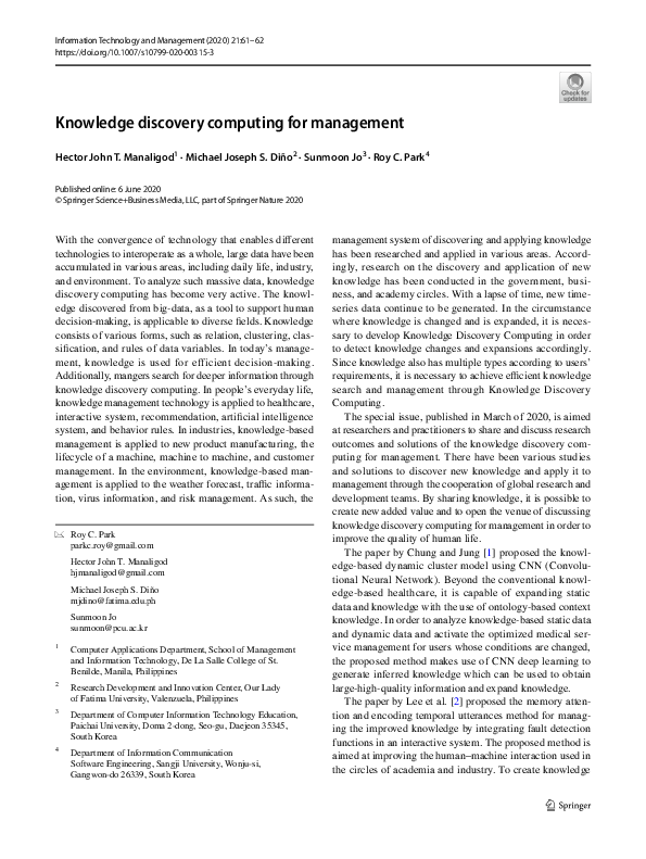 (PDF) Knowledge discovery computing for management | Hector John T. Manaligod - Academia.edu