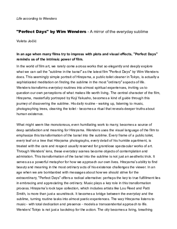 (PDF) Perfect Days by Wim Wenders - ''A mirror of the everyday sublime''