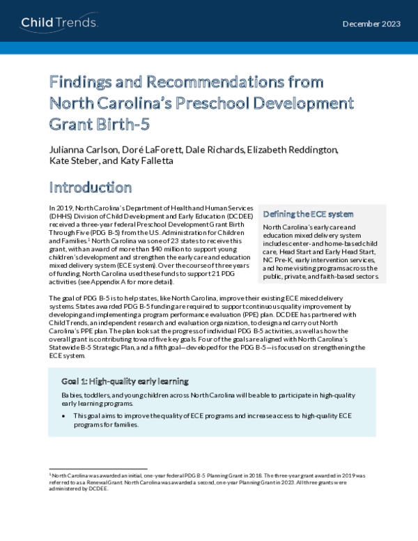 (PDF) Findings and Recommendations from North Carolina’s Preschool ...