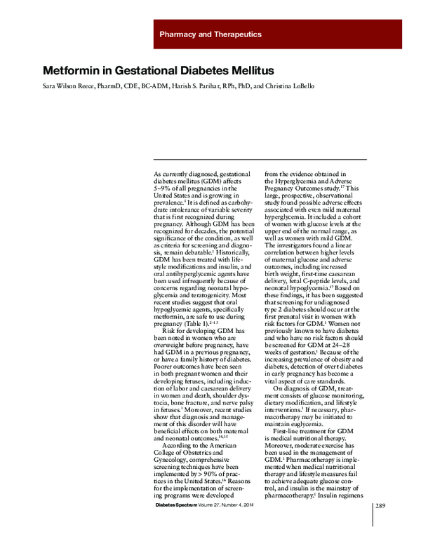 (PDF) Metformin in Gestational Diabetes Mellitus