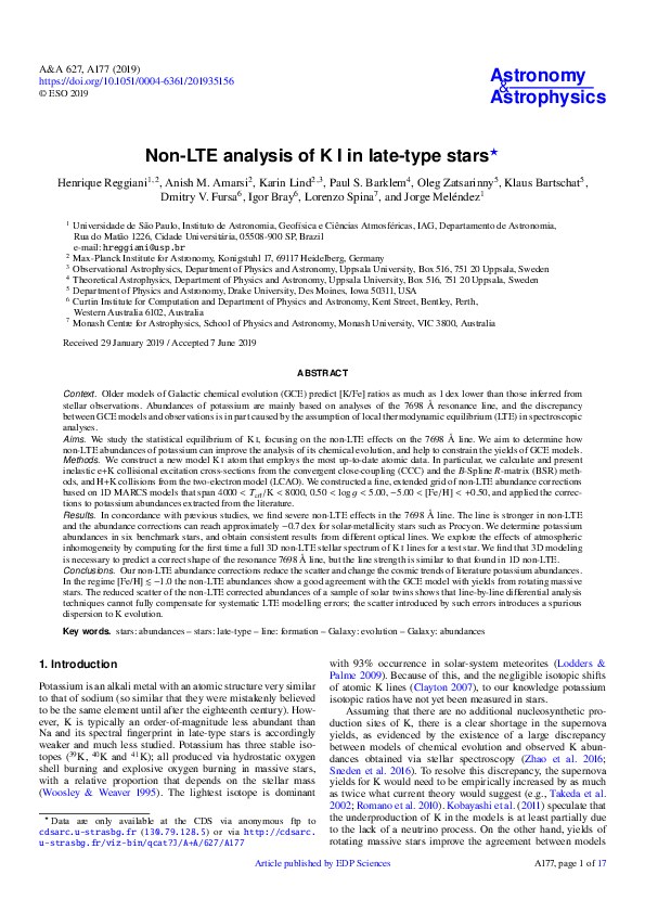 (PDF) Non-LTE analysis of K I in late-type stars