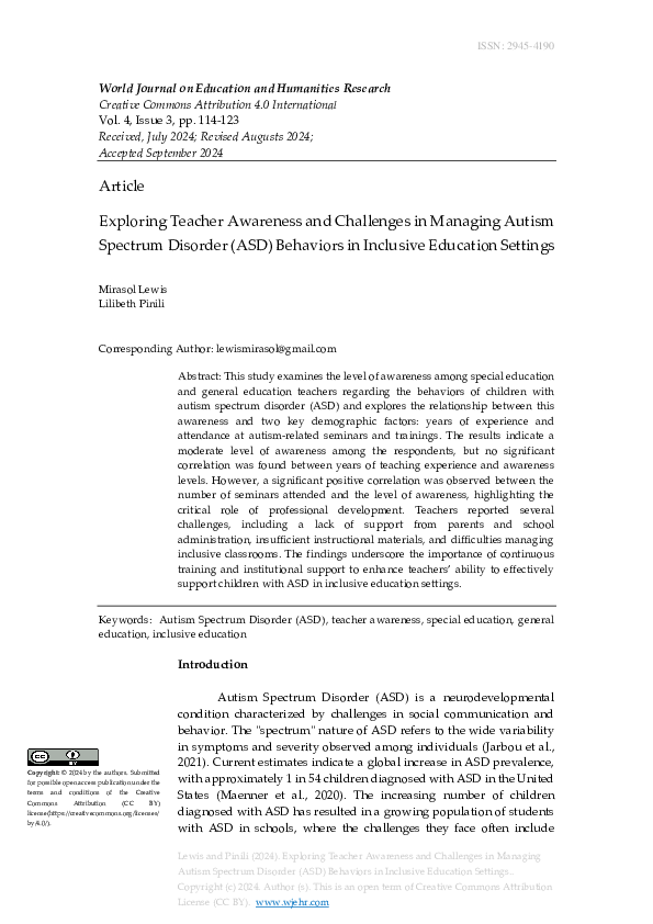 (PDF) Exploring Teacher Awareness and Challenges in Managing Autism ...