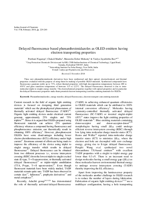 (PDF) Delayed fluorescence based phenanthroimidazoles as OLED emitters ...
