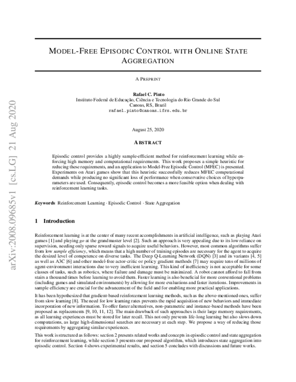 (PDF) Model-Free Episodic Control with State Aggregation