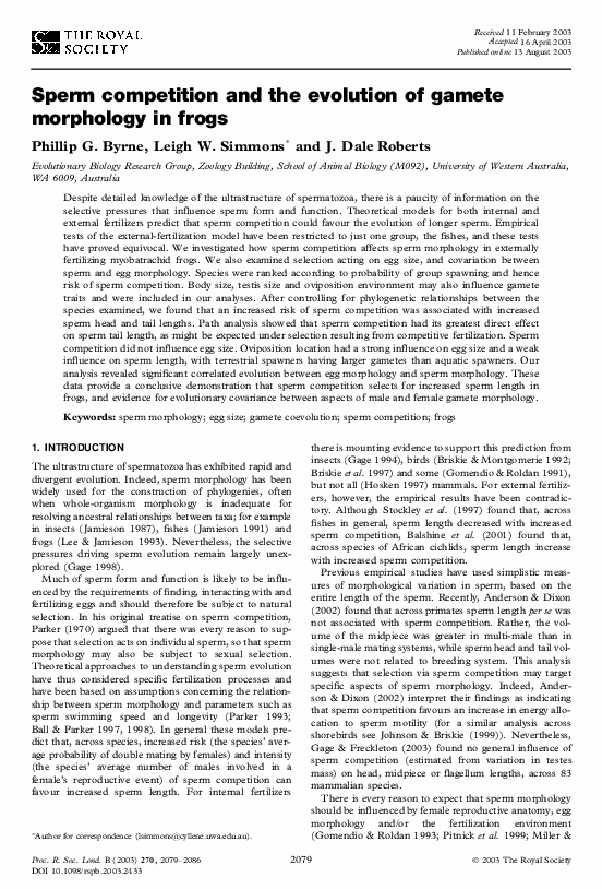 (PDF) Sperm competition and the evolution of gamete morphology in frogs ...