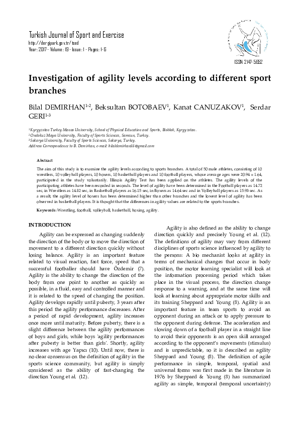 (PDF) Investigation of agility levels according to different sport branches