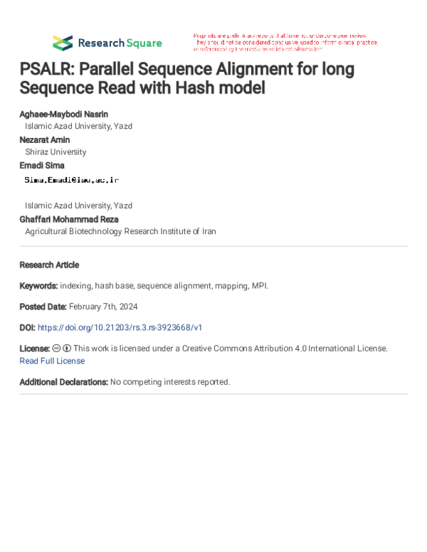 (PDF) PSALR: Parallel Sequence Alignment for long Sequence Read with Hash model