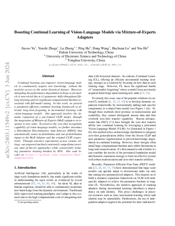 Pdf Boosting Continual Learning Of Vision Language Models Via Mixture Of Experts Adapters