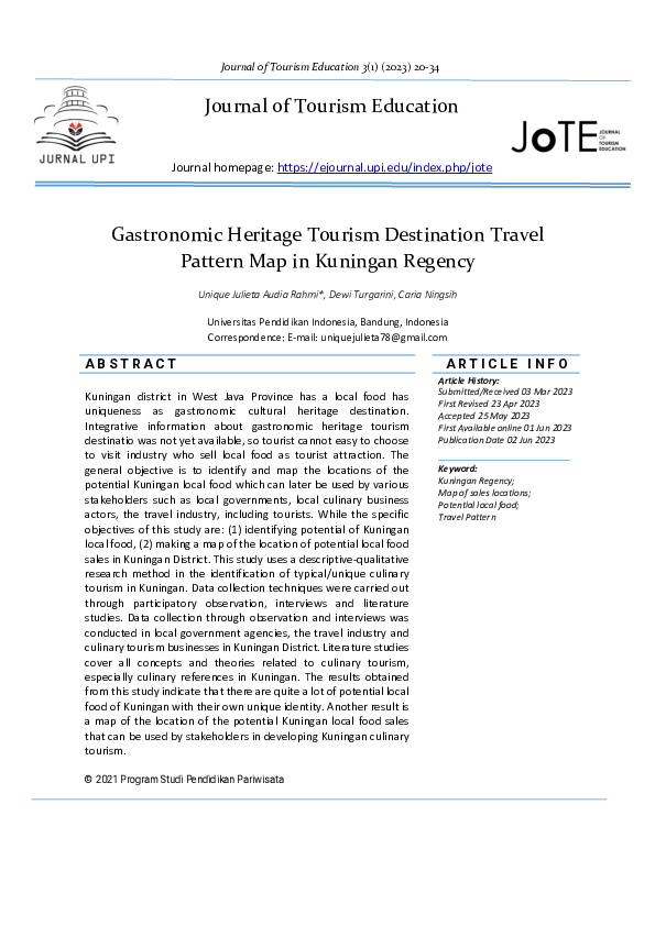(PDF) Gastronomic Heritage Tourism Destination Travel Pattern Map in ...