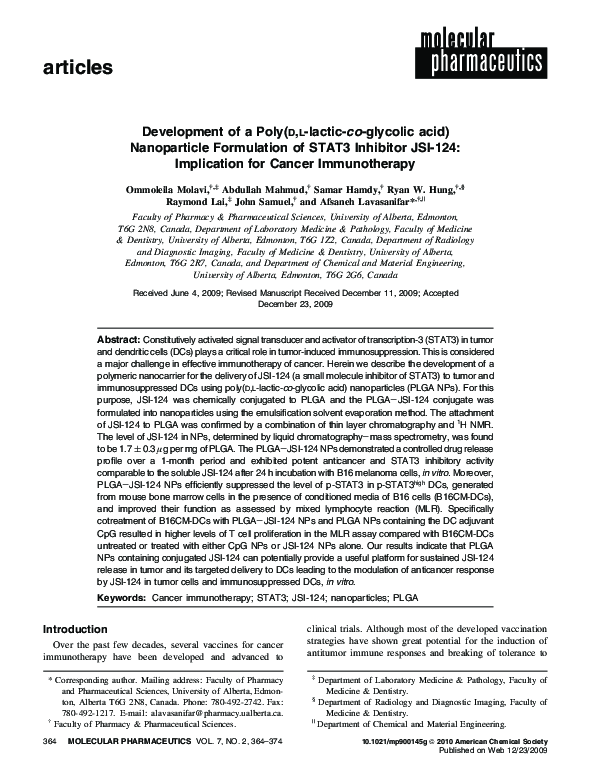 (PDF) Development of a Poly(d,l-lactic-co-glycolic acid) Nanoparticle Formulation of STAT3 ...
