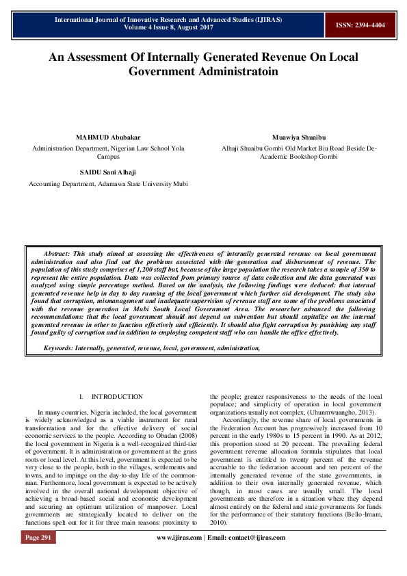 (PDF) An Assessment Of Internally Generated Revenue On Local Government ...