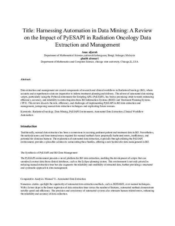 (PDF) Harnessing Automation in Data Mining: A Review on the Impact of PyESAPI in Radiation ...