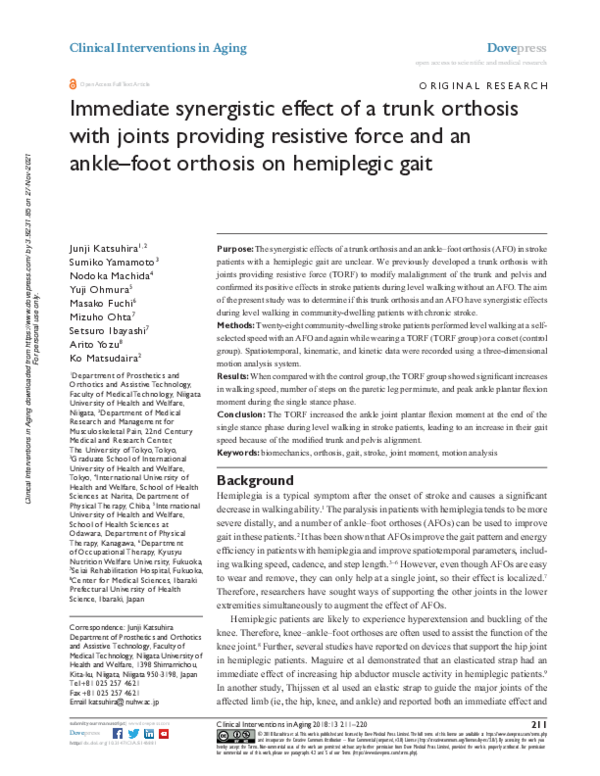 (PDF) Immediate synergistic effect of a trunk orthosis with joints ...