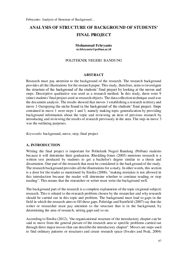 (PDF) Analysis of Structure of Background of Students’ Final Project