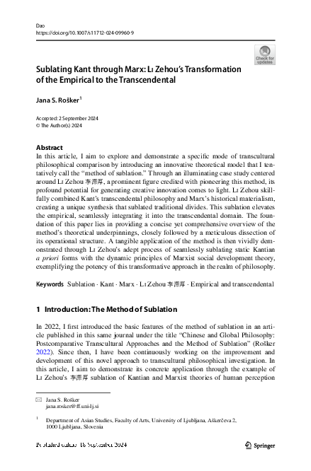 (PDF) Sublating Kant through Marx: Li Zehou's Transformation of the ...