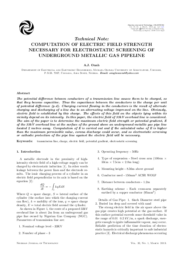(PDF) Technical Note: Computation of Electric Field Strength Necessary for Eletrostatic ...