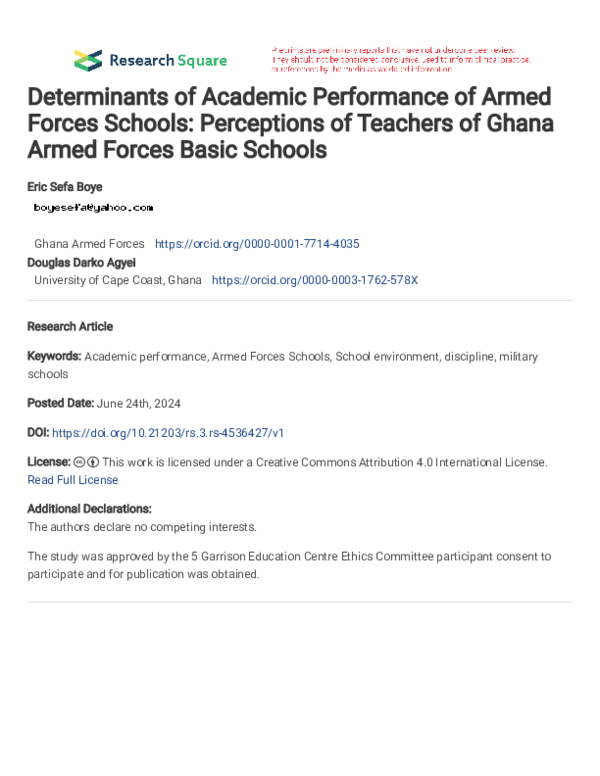 (PDF) Determinants of Academic Performance of Armed Forces Schools ...