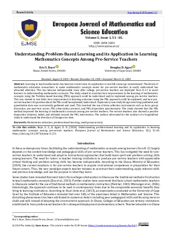 (PDF) Understanding Problem-Based Learning and its Application in Learning Mathematics Concepts ...