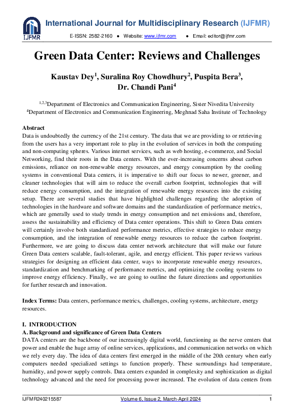 (PDF) Green Data Center : Reviews And Challenges