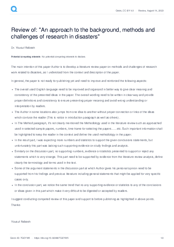 (PDF) Review of: "An approach to the background, methods and challenges ...