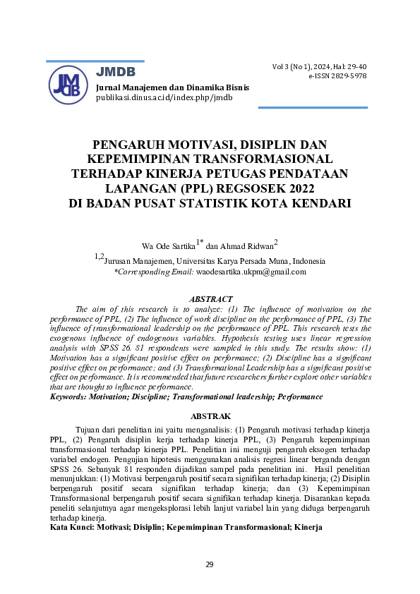 (PDF) PENGARUH MOTIVASI, DISIPLIN DAN KEPEMIMPINAN TRANSFORMASIONAL ...