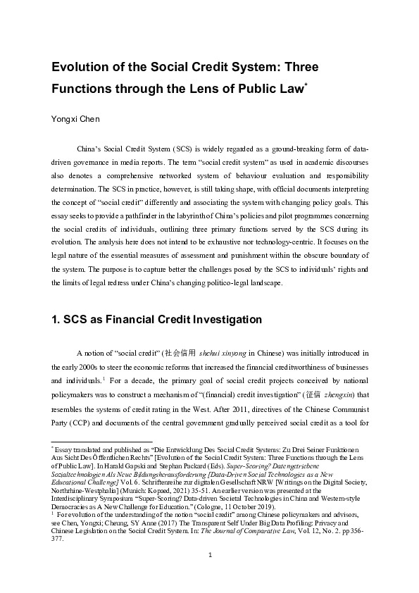 (PDF) Evolution of the Social Credit System: Three Functions through ...