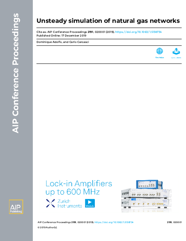 (PDF) Unsteady Simulation in Gas Networks