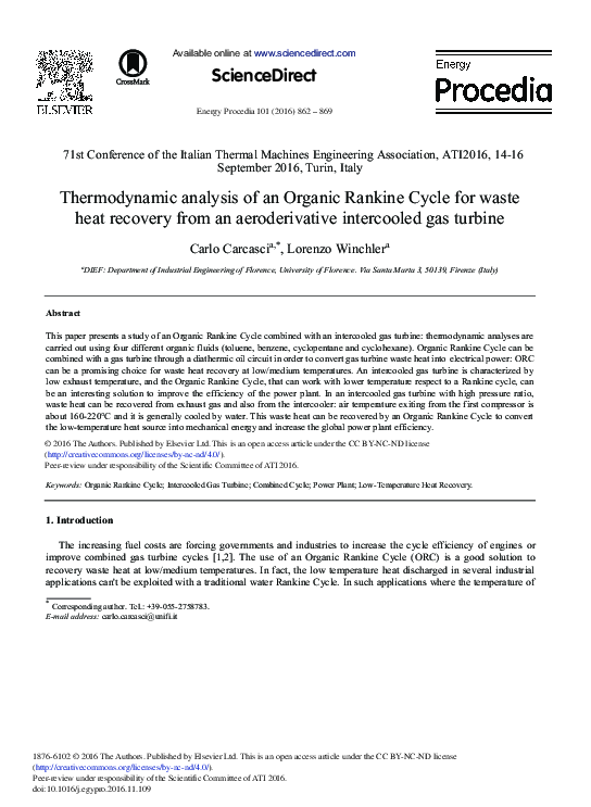 (PDF) Thermodynamic Analysis of an Organic Rankine Cycle for Waste Heat Recovery from an ...
