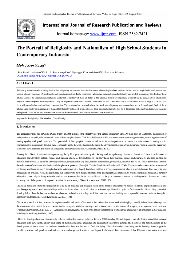 (PDF) The Portrait of Religiosity and Nationalism of High School ...