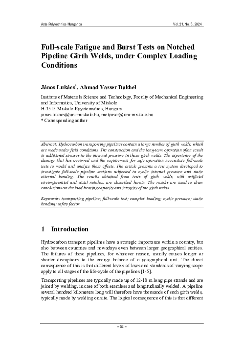 (PDF) Full-scale Fatigue and Burst Tests on Notched Pipeline Girth ...