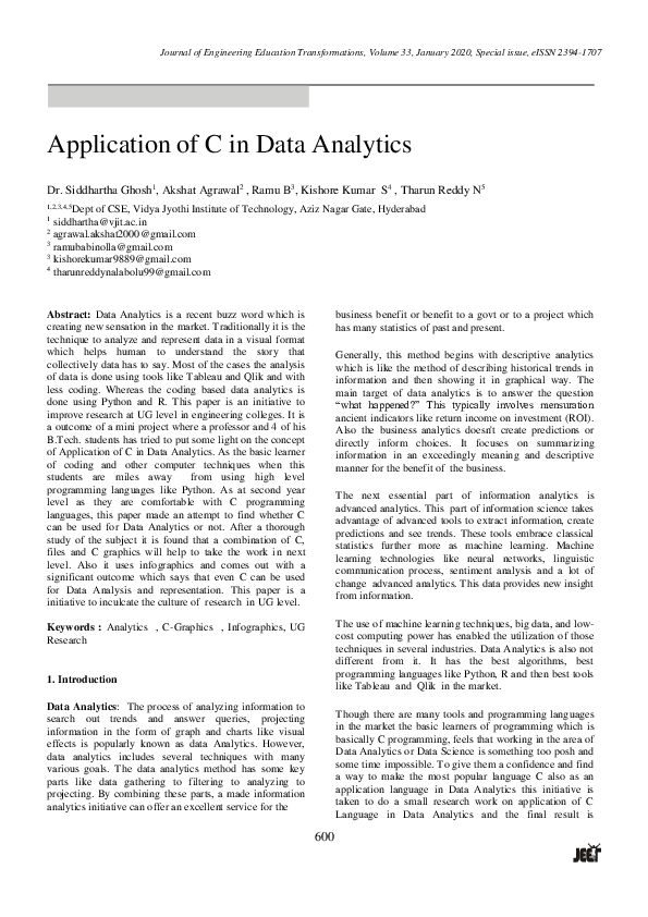(PDF) Application of C in Data Analytics