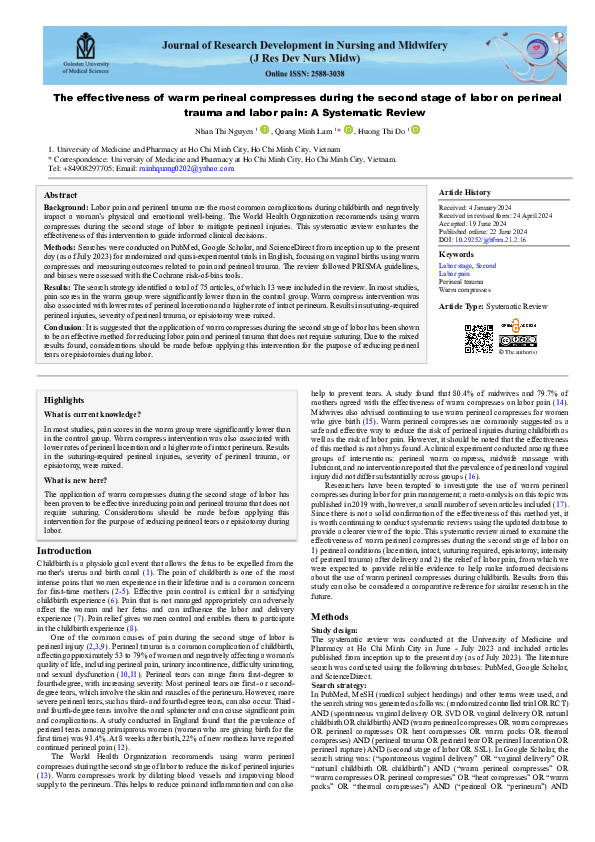 (PDF) The effectiveness of warm perineal compresses during the second ...