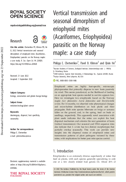 (PDF) Vertical transmission and seasonal dimorphism of eriophyoid mites ...