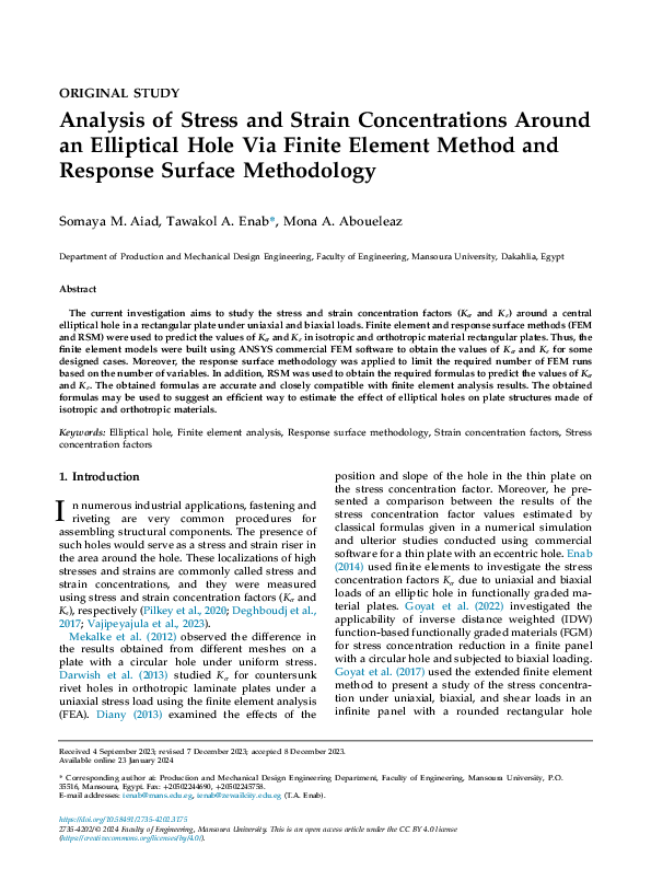 (PDF) Analysis of stress and strain concentrations around an elliptical hole via finite element ...