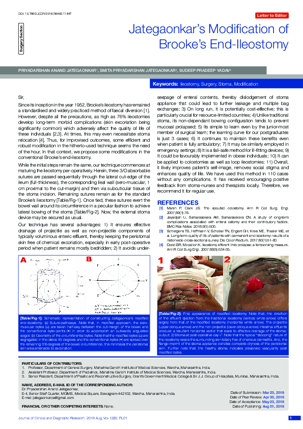 (PDF) Jategaonkar’s Modification of Brooke’s End-Ileostomy