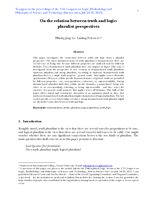 (PDF) On the relation between truth and logic: pluralist perspectives
