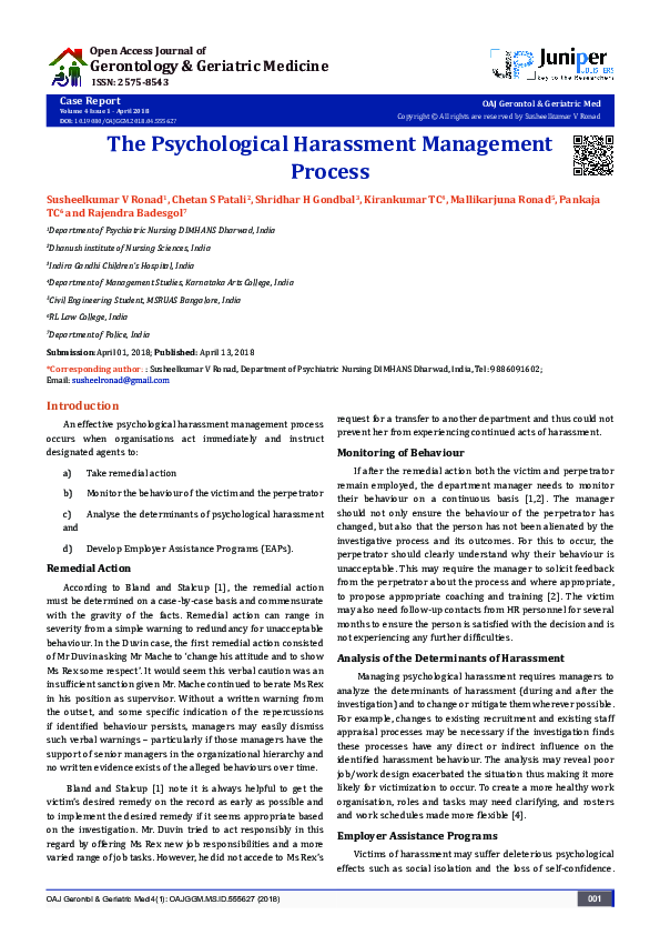 (PDF) The Psychological Harassment Management Process