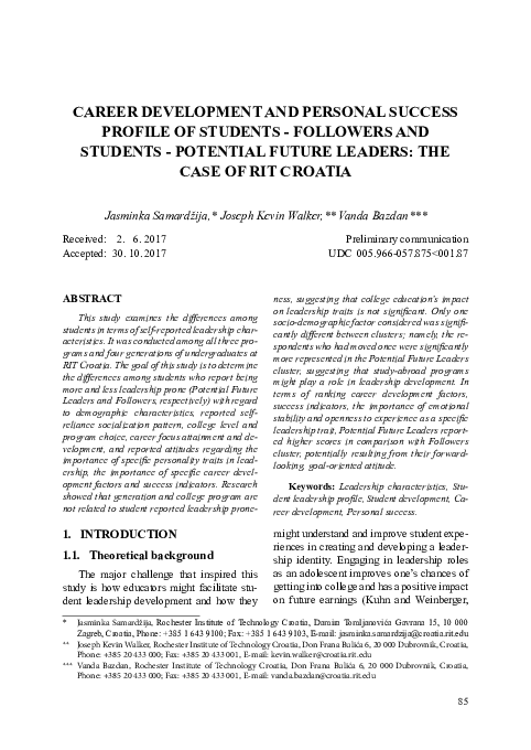 (PDF) Career Development and Personal Success Profile of Students-Followers and Students ...