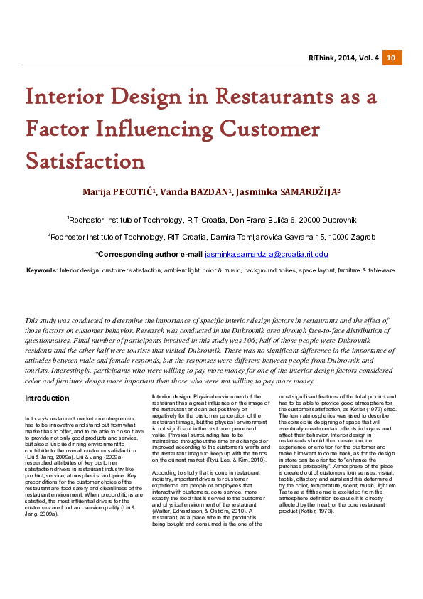 (PDF) Interior Design in Restaurants as a Factor Influencing Customer ...