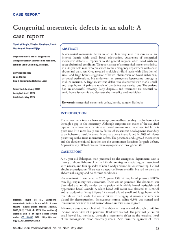 (PDF) Congenital mesenteric defects in an adult: A case report