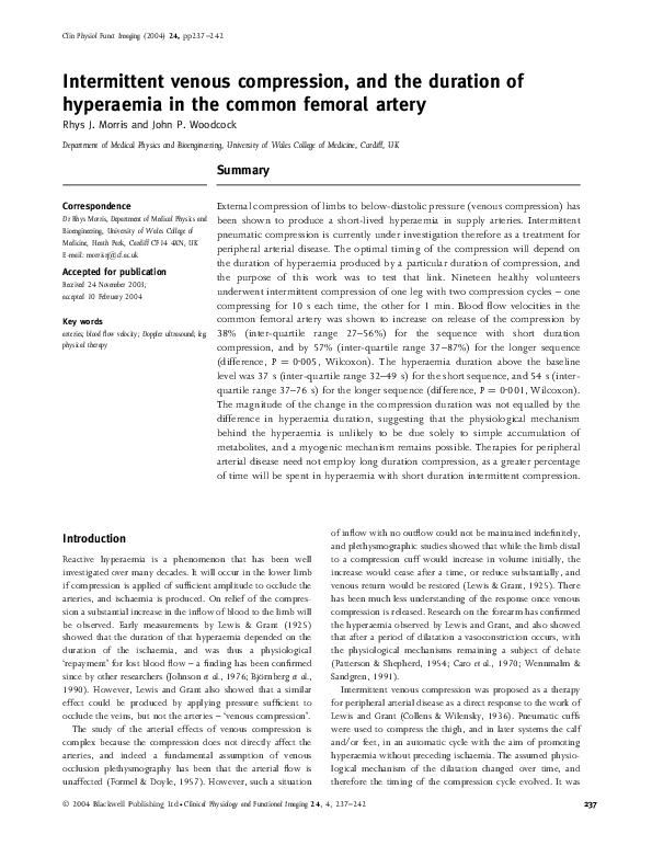 (PDF) Intermittent venous compression, and the duration of hyperaemia ...